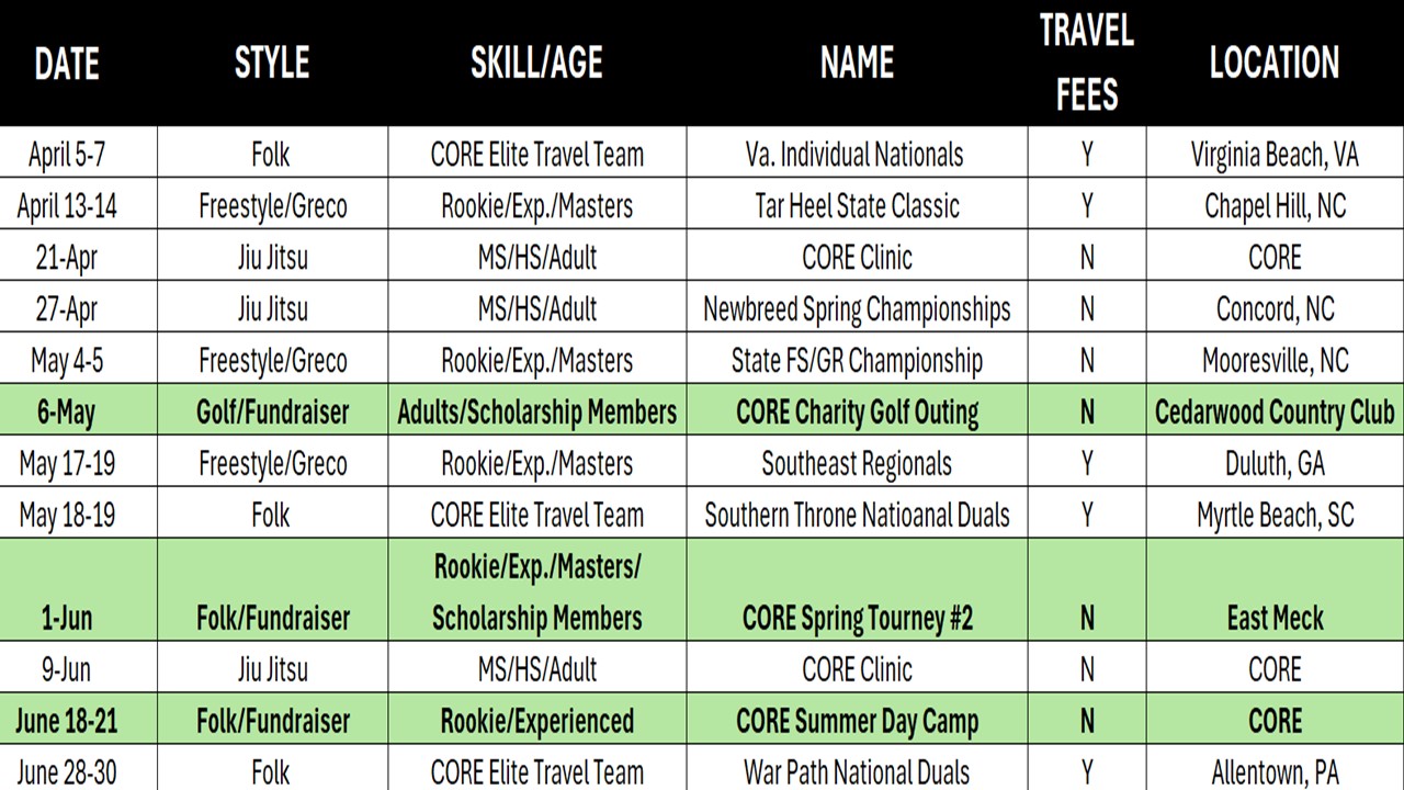 Events Schedule – Core Wrestling Charlotte